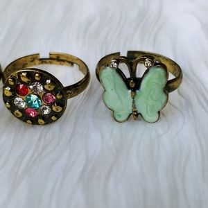 J. Crew | Jewelry | J Crew Set Of 3 Adjustable Rings Flower Butterfly ...